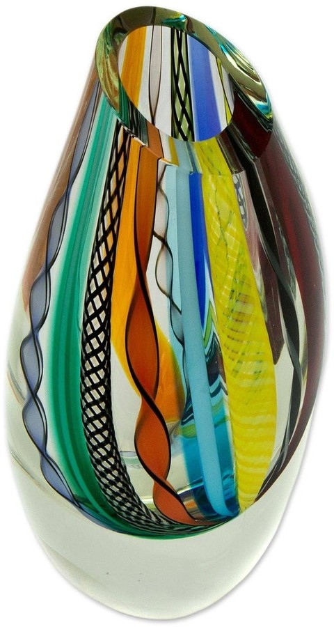 Novica Handmade Carnival Color Fantasy Handblown Art Glass Vase ...
