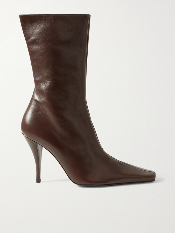 The Row Shrimpton Leather Ankle Boots - Brown - ShopStyle