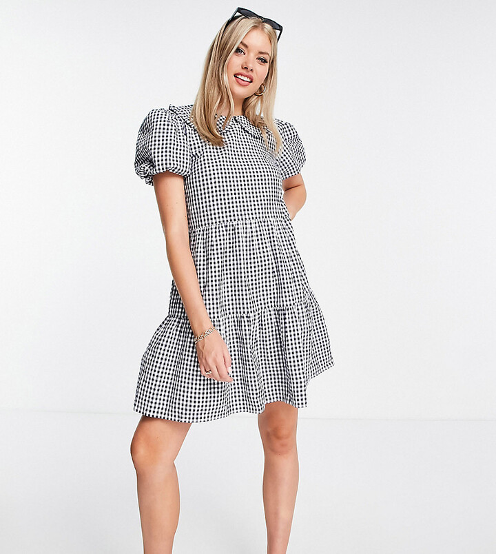 Influence Tall mini dress with collar in navy gingham - ShopStyle