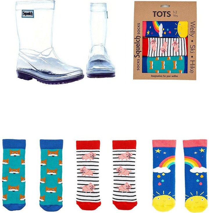 Squelch Wellies Tot Transparent Welly Boots and Sock Package - ShopStyle