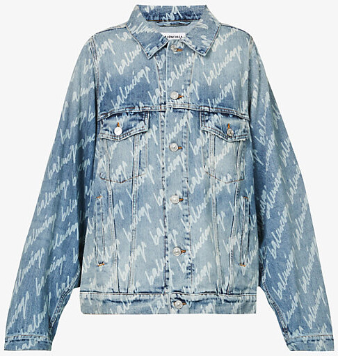 Balenciaga Womens Denim Brand-print Relaxed-fit Cotton-blend Denim ...