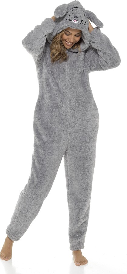 Slumber Hut® Cockapoo Grey Dog Fleece Onesie for Ladies - Novelty ...