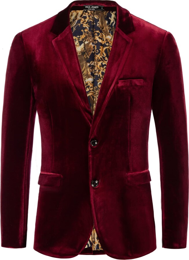 PJ PAUL JONES Mens Velvet Blazer Two Button Sport Coat Solid Slim Fit ...