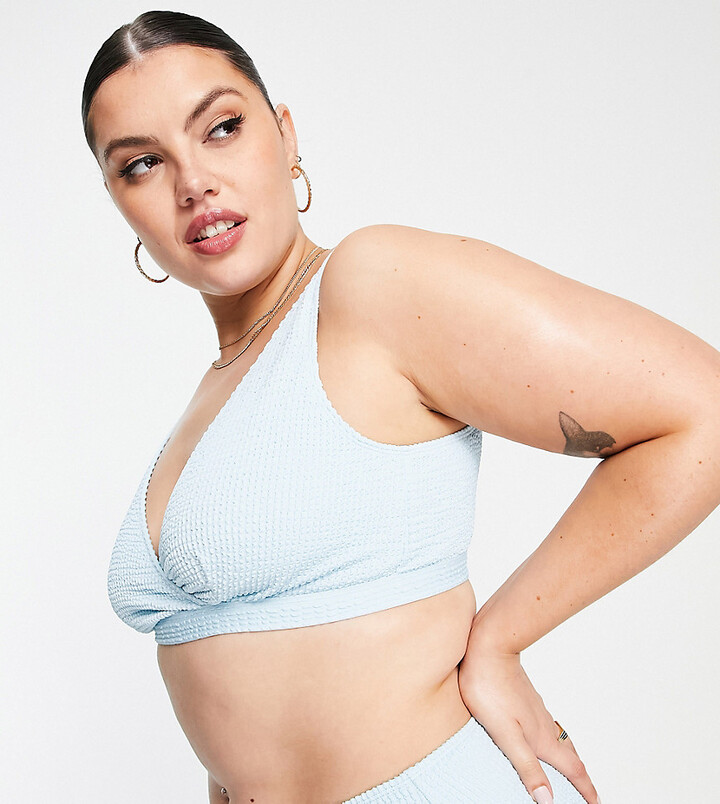 Peek & Beau Curve Exclusive triangle bikini top in baby blue crinkle - ShopStyle Two Piece Swimsuits