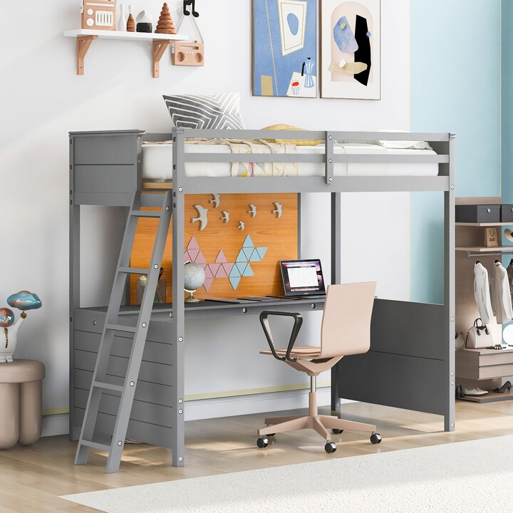 TOSWIN Loft Bed with Desk, Writing Board, and Guardrails - ShopStyle