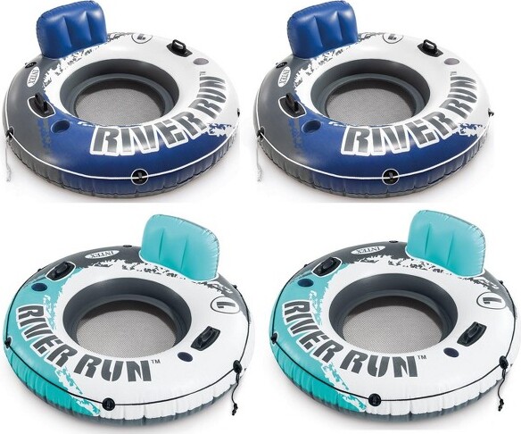 Intex River Run 53” Aqua Inflatable Tube (2-Pack) & Blue Inflatable ...