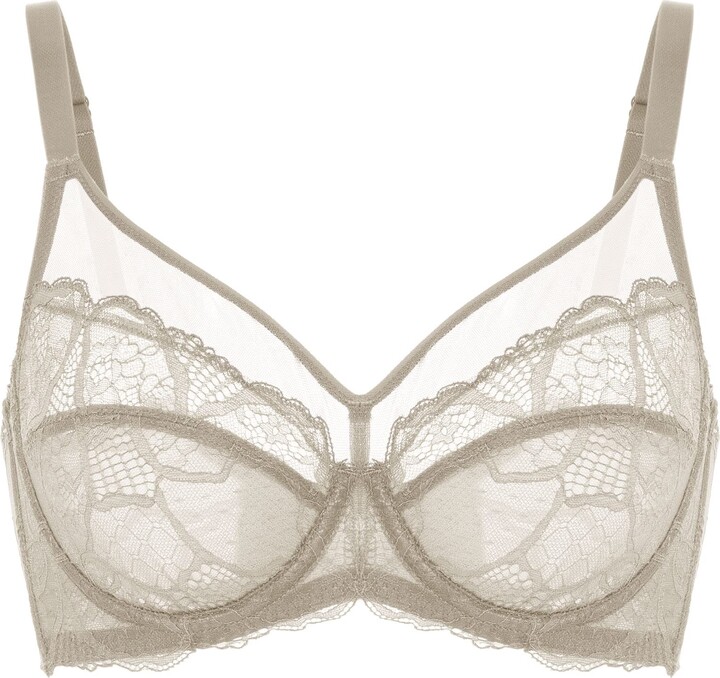 DOBREVA Women's Unlined Minimizer Lace Bra Plus Size See Through Full Coverage Underwire ...