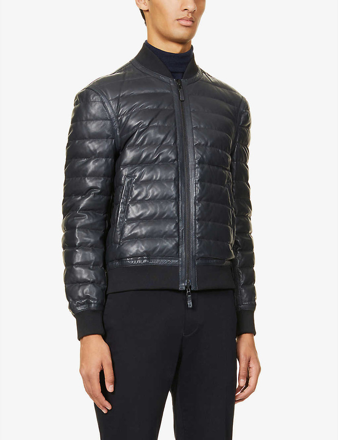 Emporio Armani Padded leather bomber jacket - ShopStyle