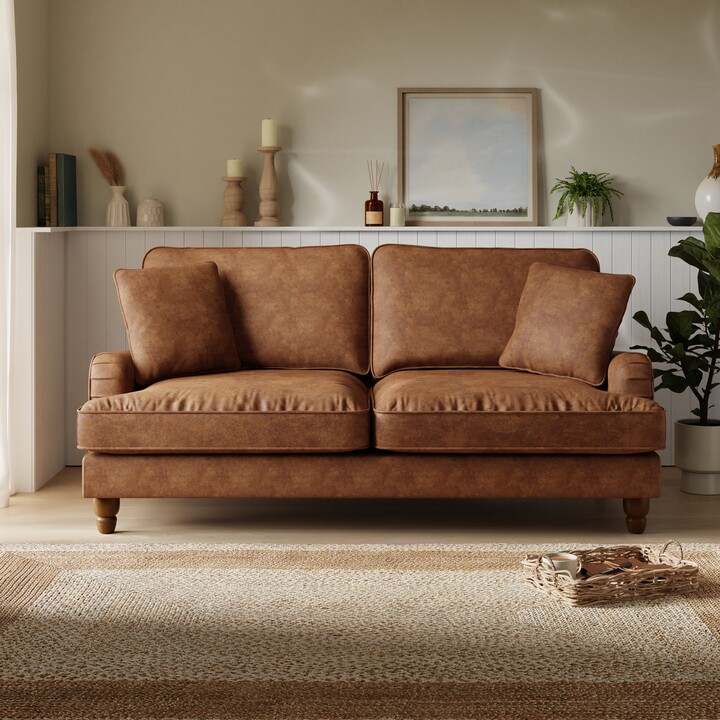 Dunelm Beatrice Faux Leather 3 Seater Sofa Tan - ShopStyle