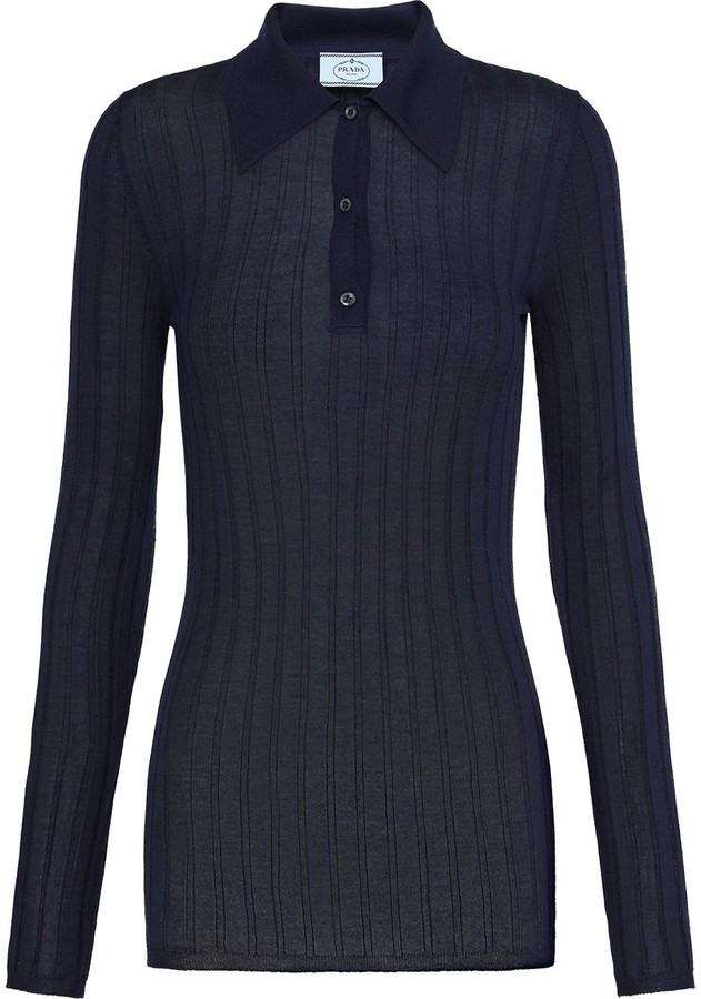 Prada Ribbed Knitted Polo Shirt - ShopStyle