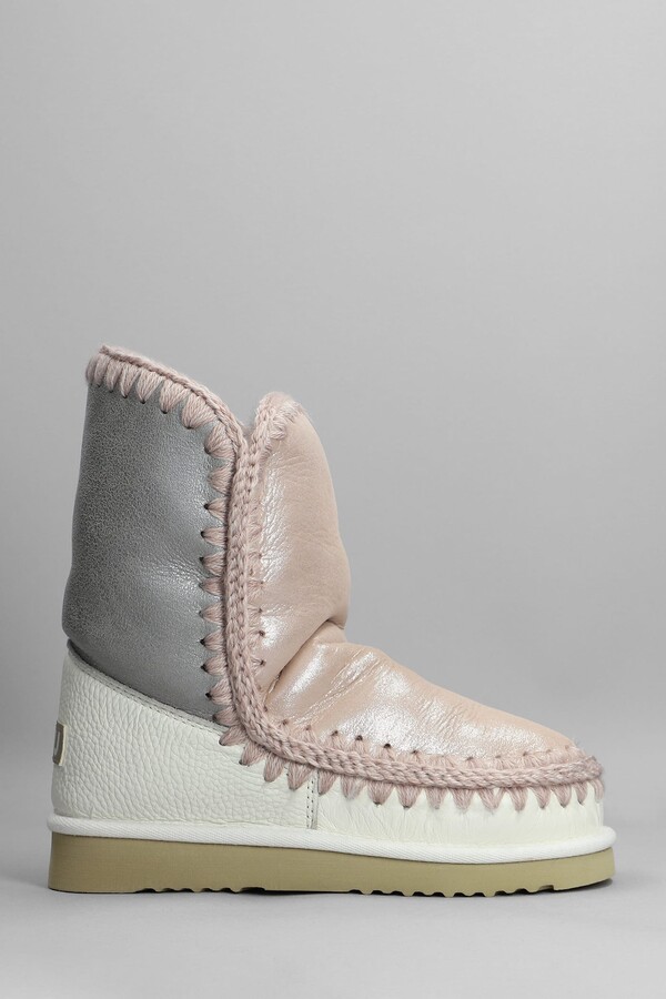 Mou Eskimo 24 Low Heels Ankle Boots In Rose-pink Suede And Leather ...