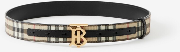 Burberry Check and Leather Reversible TB Belt - ShopStyle