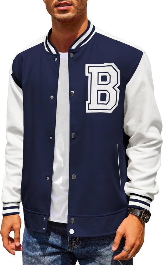 COOFANDY Men's Varsity Jacket Wool Blend Letterman Bomber Jacket ...