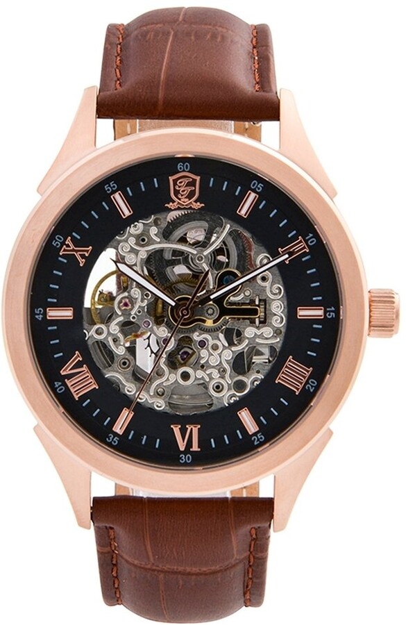 Thomas Tompion TTA-001042254 Mens Observatory Rose Gold/Brown Skeleton ...
