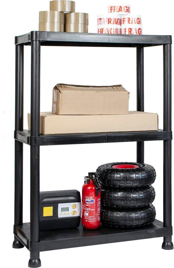 Gr8 Home Black 3 Tier Plastic Shelving Unit Storage Racking Shelves ...