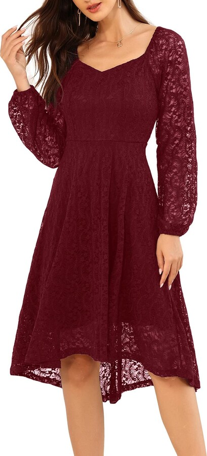 JASAMBAC High-Low Party Prom Wedding Guest Dresses Women's Long Sleeve ...