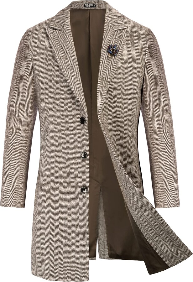 PJ PAUL JONES Men's Winter Thermal Wool Blend Long Overcoat Modern-Fit ...