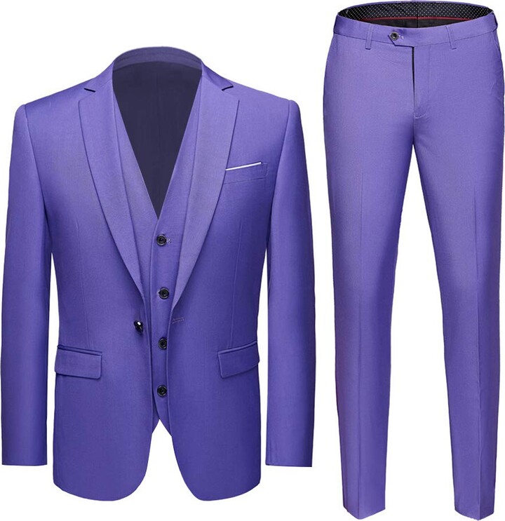 Botong Men's 3 PC Peak Lapel Lavender Wedding Suits One Button Groom ...