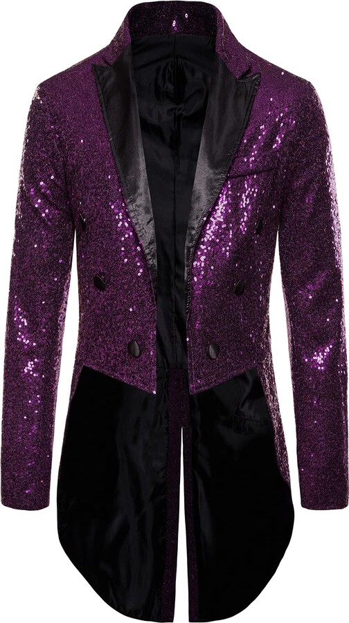 suanret Men Shiny Blazer Sequins Tuxedo Jacket Gentleman Fashion Jacket ...