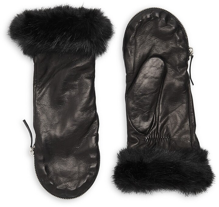 Carolina Amato Faux Fur-Trim Leather Mittens - ShopStyle Gloves