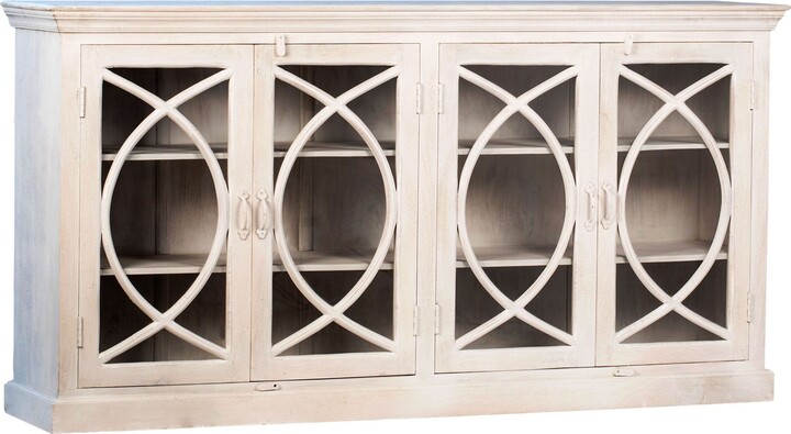 Karina Living Cairo 81-inch Weathered White Wash Mango Wood 4-Door Sideboard with Glass Front ...