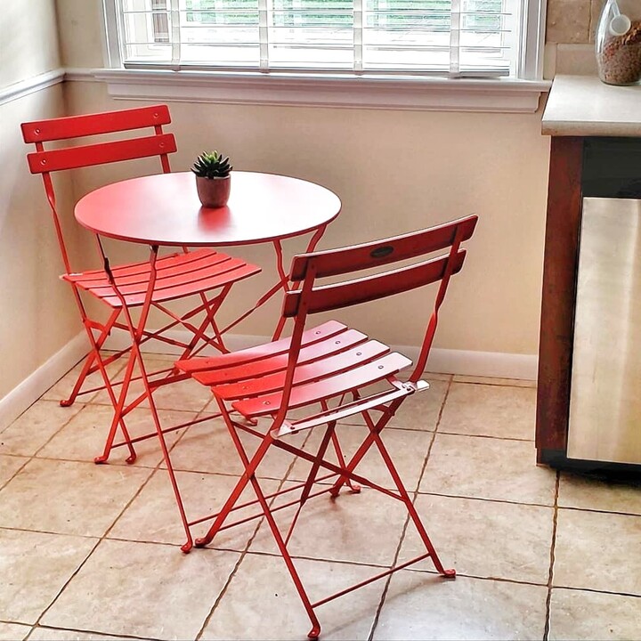 Milmonet 3pc Metal Folding Bistro Set, Weather-Resistant Outdoor/Indoor ...