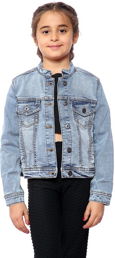 NOROZE Collarless Girls Denim Jacket Long Sleeve Washed Jean Biker ...