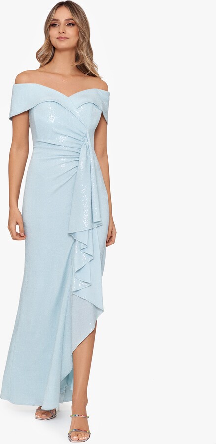 Xscape Evenings Long Off The Shoulder Ruffle Ruched Dress - ShopStyle