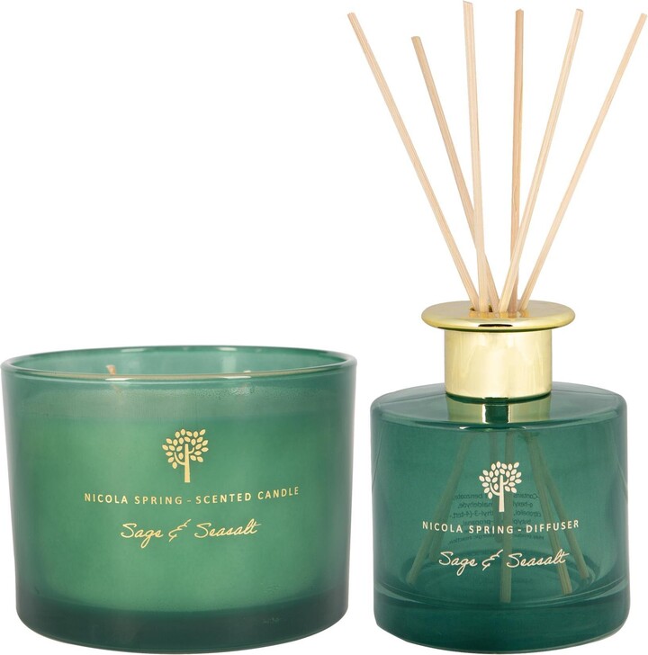 Nicola Spring Scented Candle & Reed Diffuser Set 350g Sage & Seasalt ...