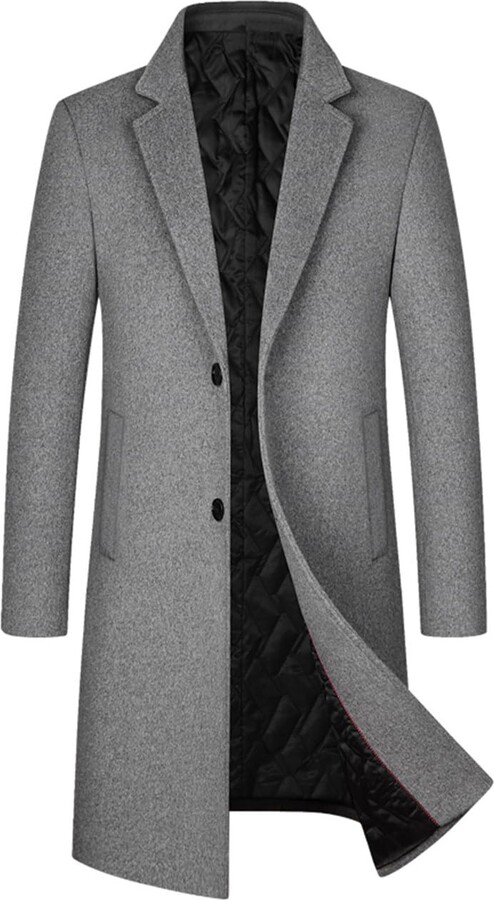Generic Winter Wool Jacket Men Business Casual Long Wool Blends Trench ...