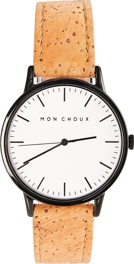 MON CHOUX - Classic White Noir Watch In Natural Cork Leather - ShopStyle