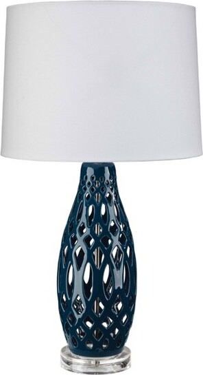 Filigree Ceramic Table Lamp with Cone Linen Shade Blue - Splendor Home ...