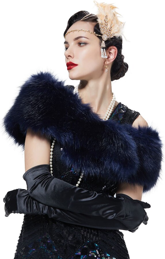 BEAUTELICATE Faux Fur Shawl Collar Wedding Bridal Wrap 1920s Flapper ...