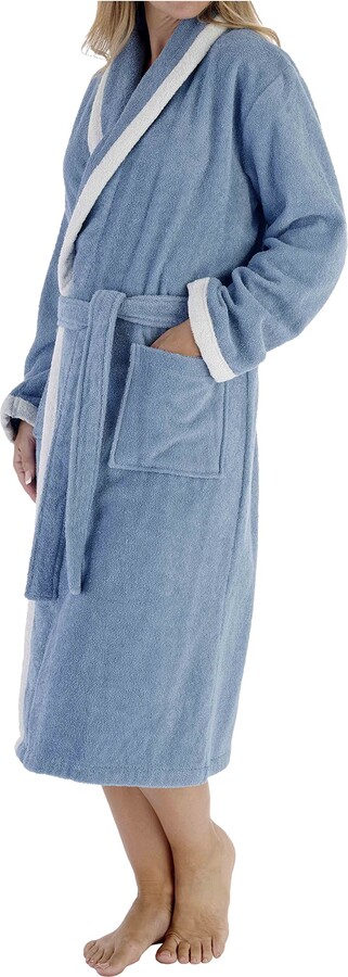 Slenderella Womens Luxury Bath Robe 46" Blue Combed Cotton Towelling ...