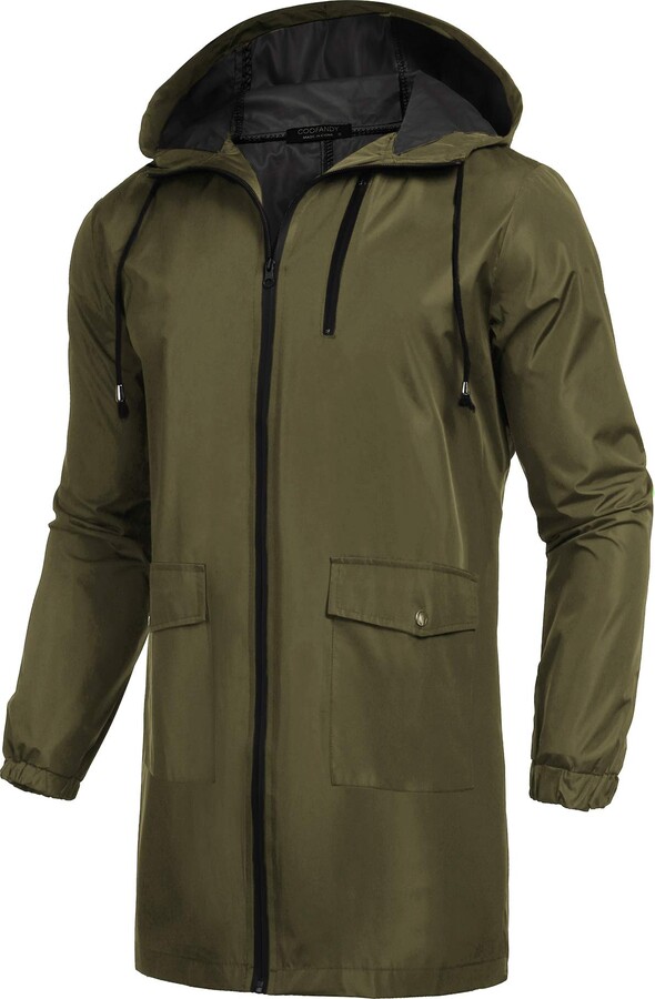 COOFANDY Men's Long Raincoat Ligtweight Rain Jacket Waterproof Outdoor ...