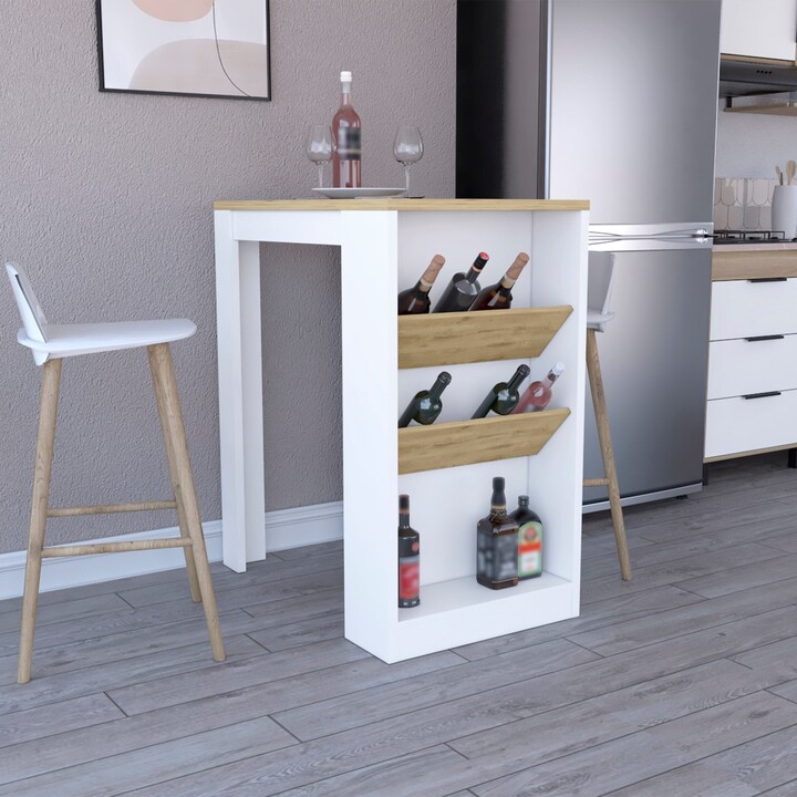 NINEDIN U-shape Particle Board Kitchen Island w/ Side Wine Rack&Under ...