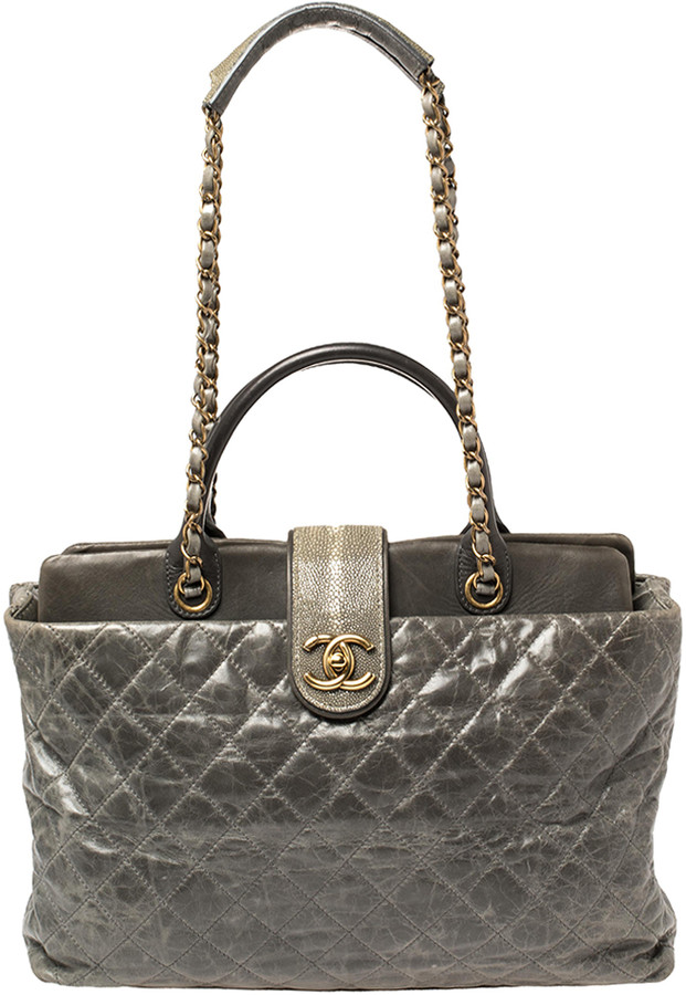 Chanel Grey Quilted Leather and Stingray CC Bindi Shopper Tote - ShopStyle