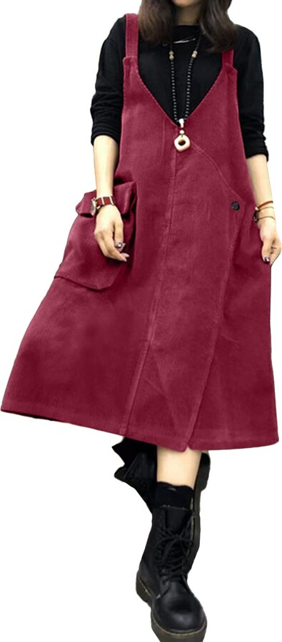 ZANZEA Pinafore Dresses Dungaree Casual Adjustable Straps Midi Dress ...