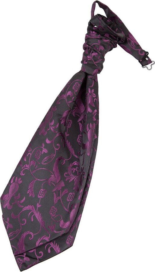 DQT Passion Floral Men's Wedding Pre-Tied Cravat - Black and Purple ...