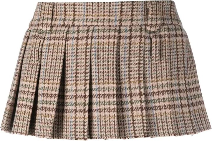 Miu Miu check-pattern pleated skirt - ShopStyle