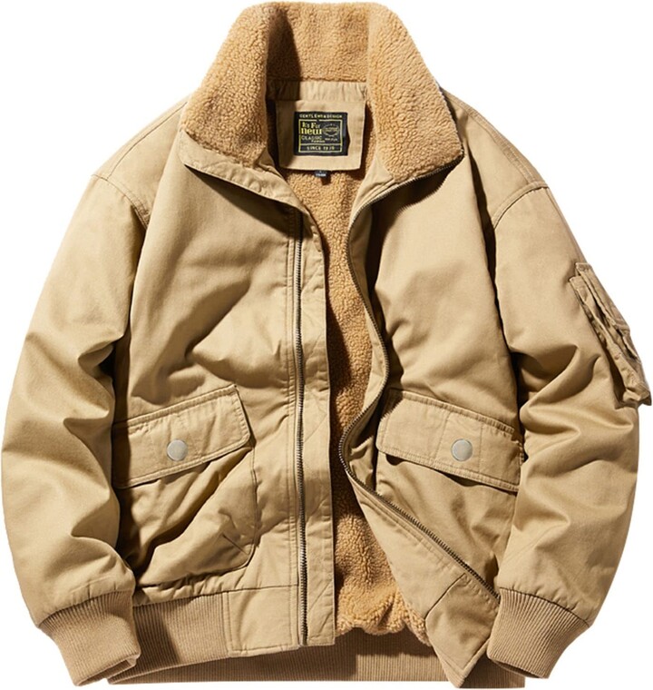 COZYDAY Winter Bomber Jacket Mens Flight Jacket Lined Teddy Fleece ...