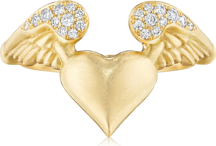 Anthony Lent 18K Yellow Gold Pavé Flying Heart Ring - ShopStyle