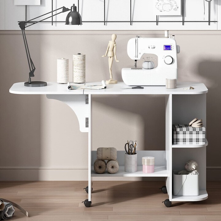 Recaceik Folding Sewing Table with Craft Storage Shelves - ShopStyle ...
