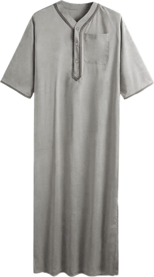 COOFANIN Valentines Day Islamic Men Prayer Kaftan Arab Dress Mens Thobe ...