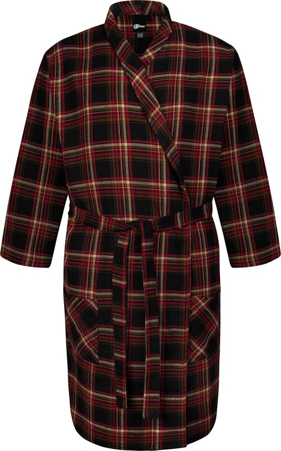 Uptheir Damon Men's Cotton Dressing Gown in Black and Red Plaid with ...