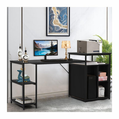 Inbox Zero Computer Desk With Printer Stand, Shelf, Large Desk With ...