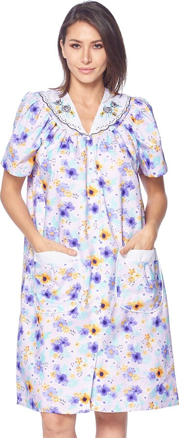 Casual Nights Women's Snap Front House Dress Short Sleeve Woven ...