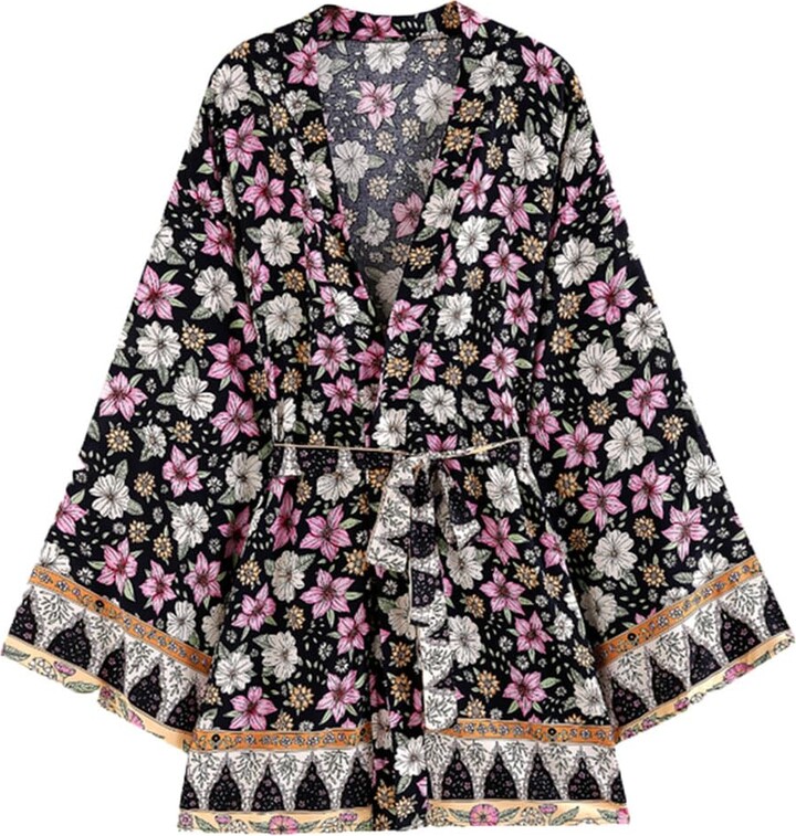 YTR6RTW Women Boho Rayon Robes Short Cover Ups Summer Bikini Cover Ups ...