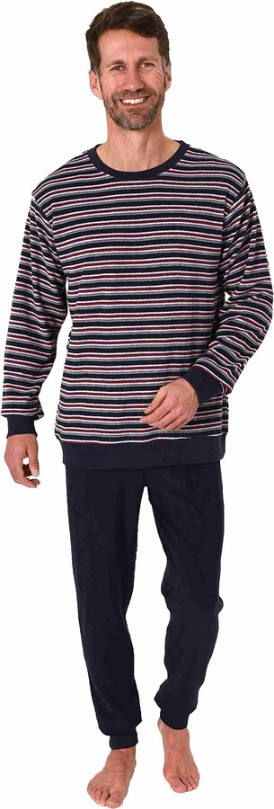 Normann Men's Terry Towelling Pyjamas Long Sleeve with Cuffs in Striped ...