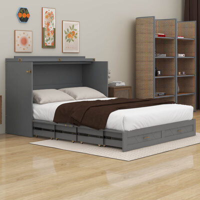 Red Barrel Studio Liniwa Murphy Bed Wall Bed With Drawer And Sockets ...